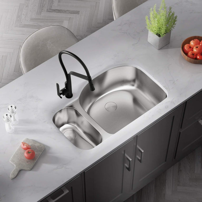 33" Undermount 20/80 Offset Double Bowl Stainless Steel Kitchen Sink,