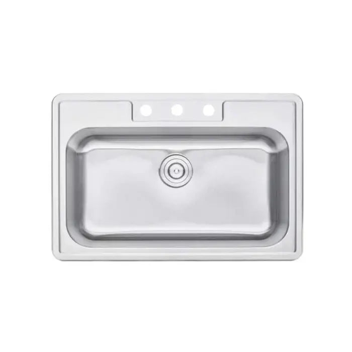 33" Top Mount Stainless Steel 3-Hole Single Bowl Kitchen Sink, TOP-332